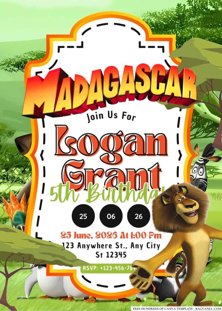 FREE Editable Madagascar Birthday Invitations