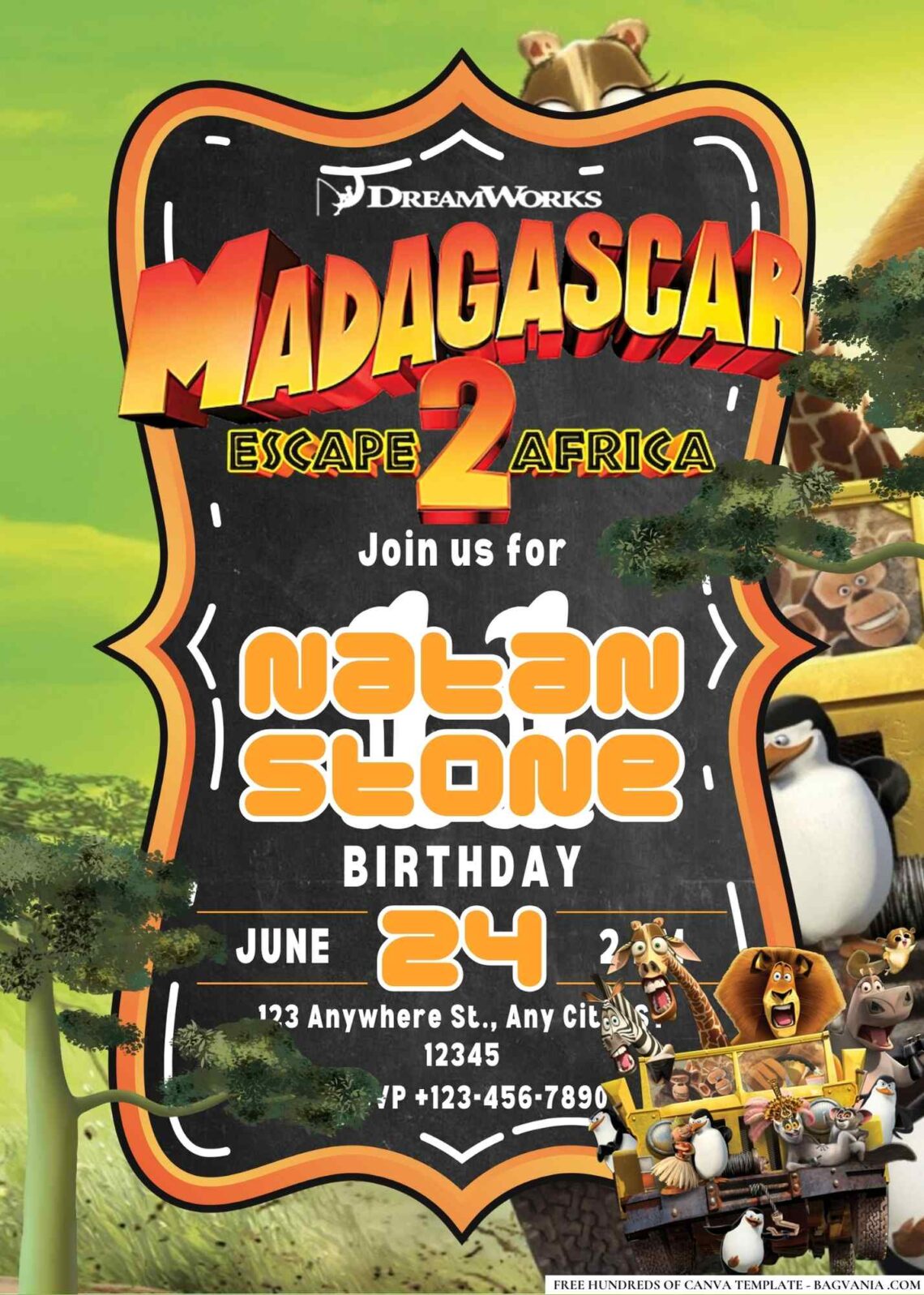 FREE Editable Madagascar Birthday Invitations