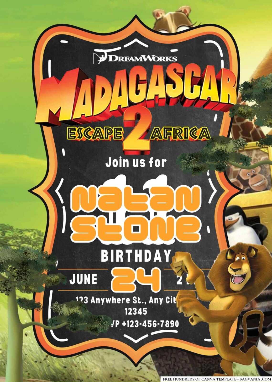FREE Editable Madagascar Birthday Invitations