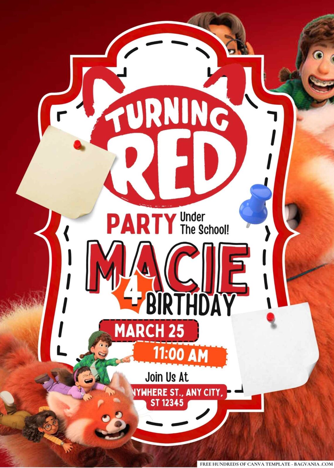 FREE Editable Turning Red Birthday Invitations