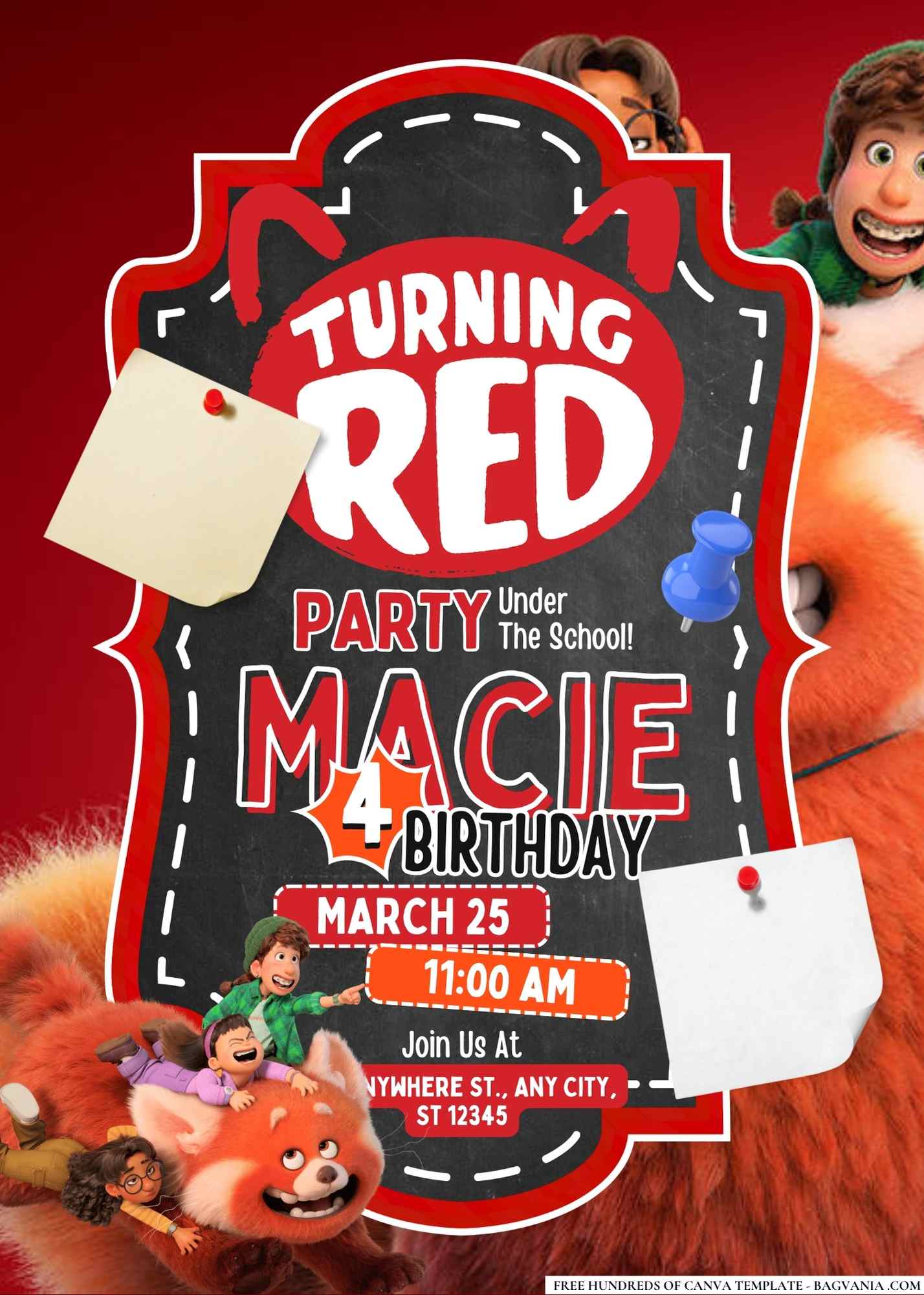 FREE Editable Turning Red Birthday Invitations