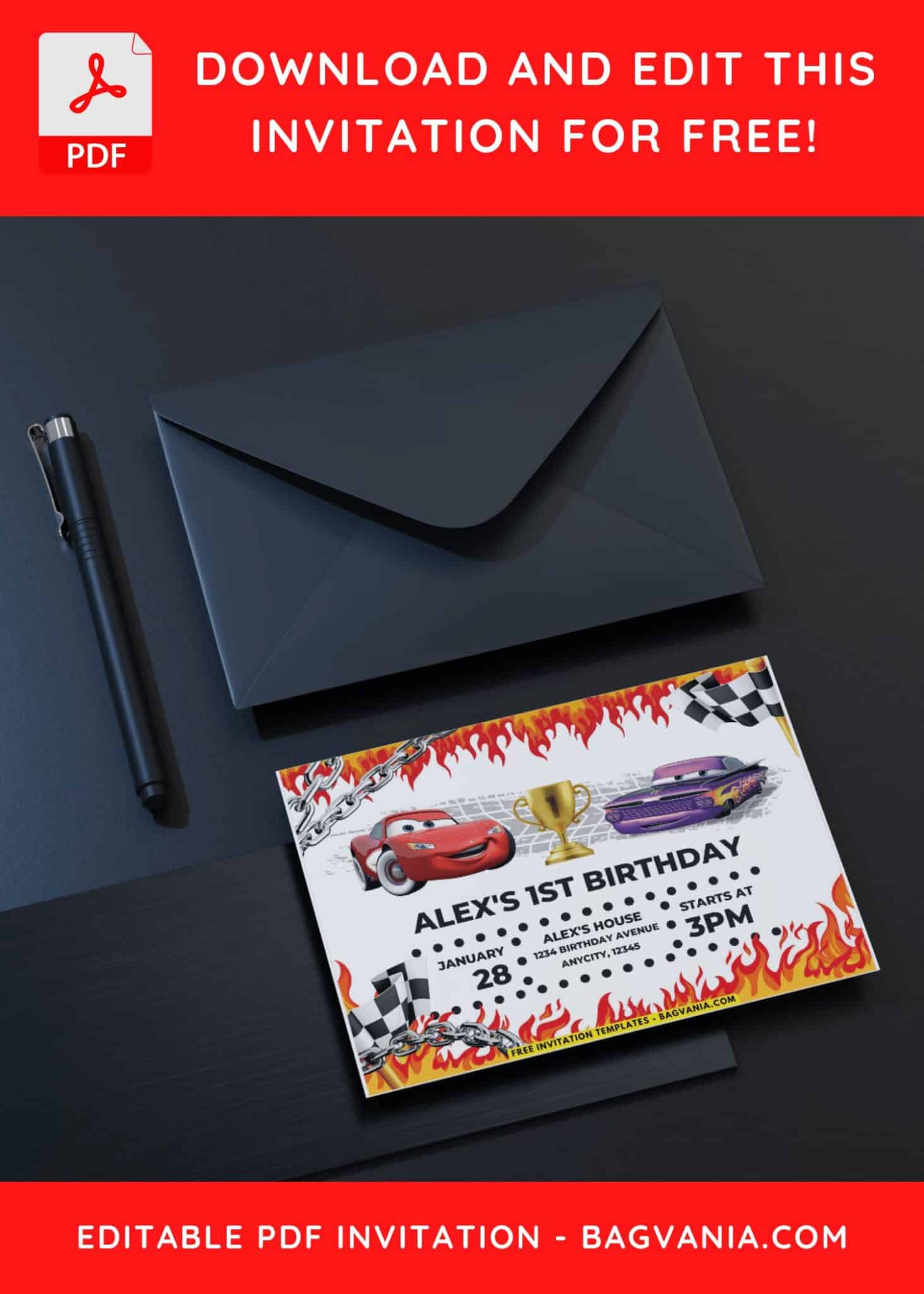 (Free PDF Invitation) Blazing Fun Pixar Cars Birthday Invitation