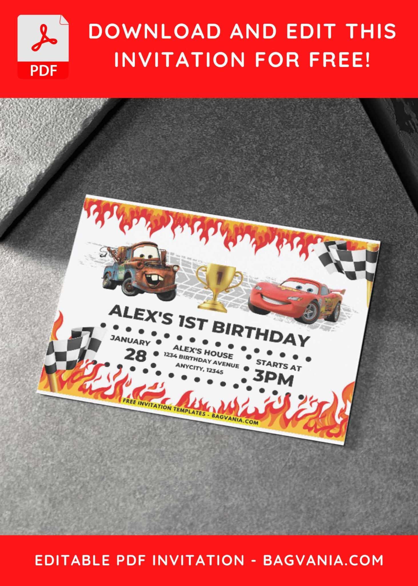 (Free PDF Invitation) Blazing Fun Pixar Cars Birthday Invitation