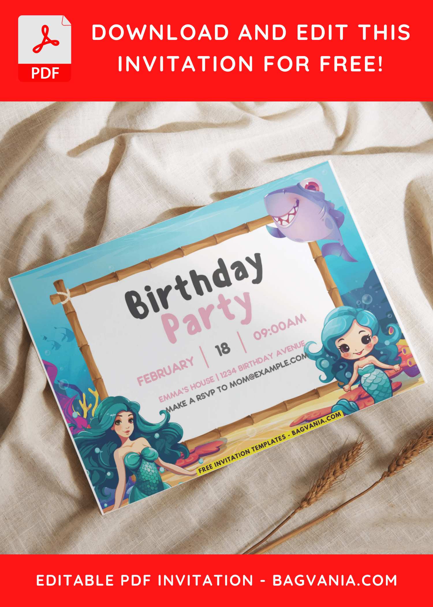 (Free PDF Invitation) Ocean Theme Birthday Invitation