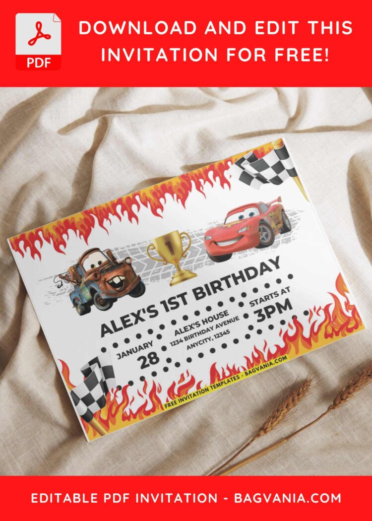 (Free PDF Invitation) Blazing Fun Pixar Cars Birthday Invitation