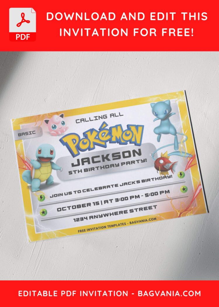 (Free PDF Invitation) Calling All Trainers - Pokemon Birthday Invitation