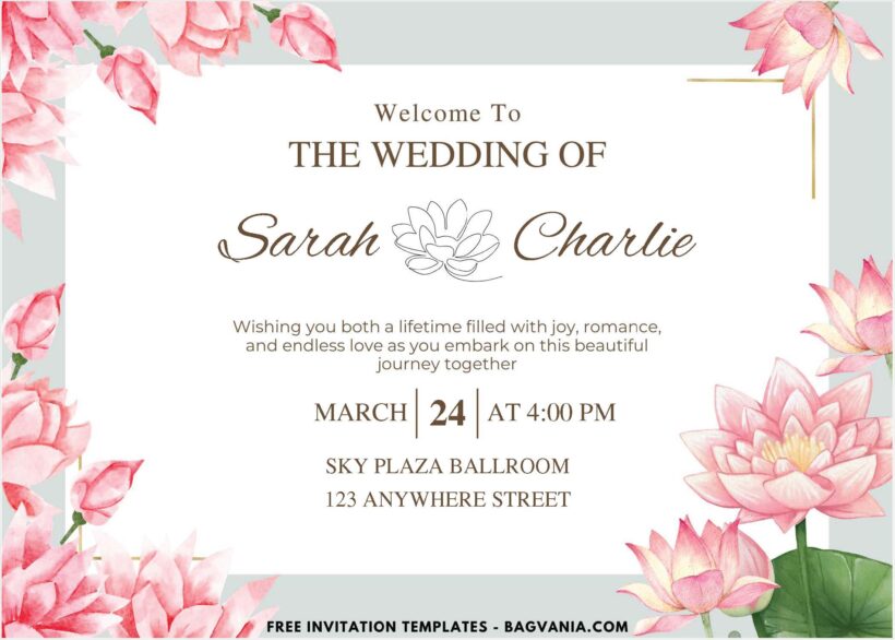 (Free PDF Invitation) Stunning Lotus Wedding Invitations