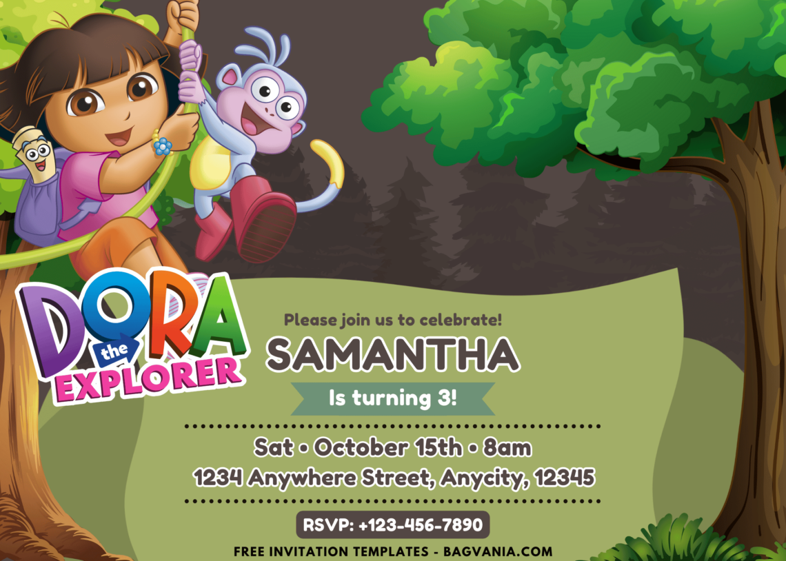 (Free Canva Template) Dora The Explorer Birthday Party Kits
