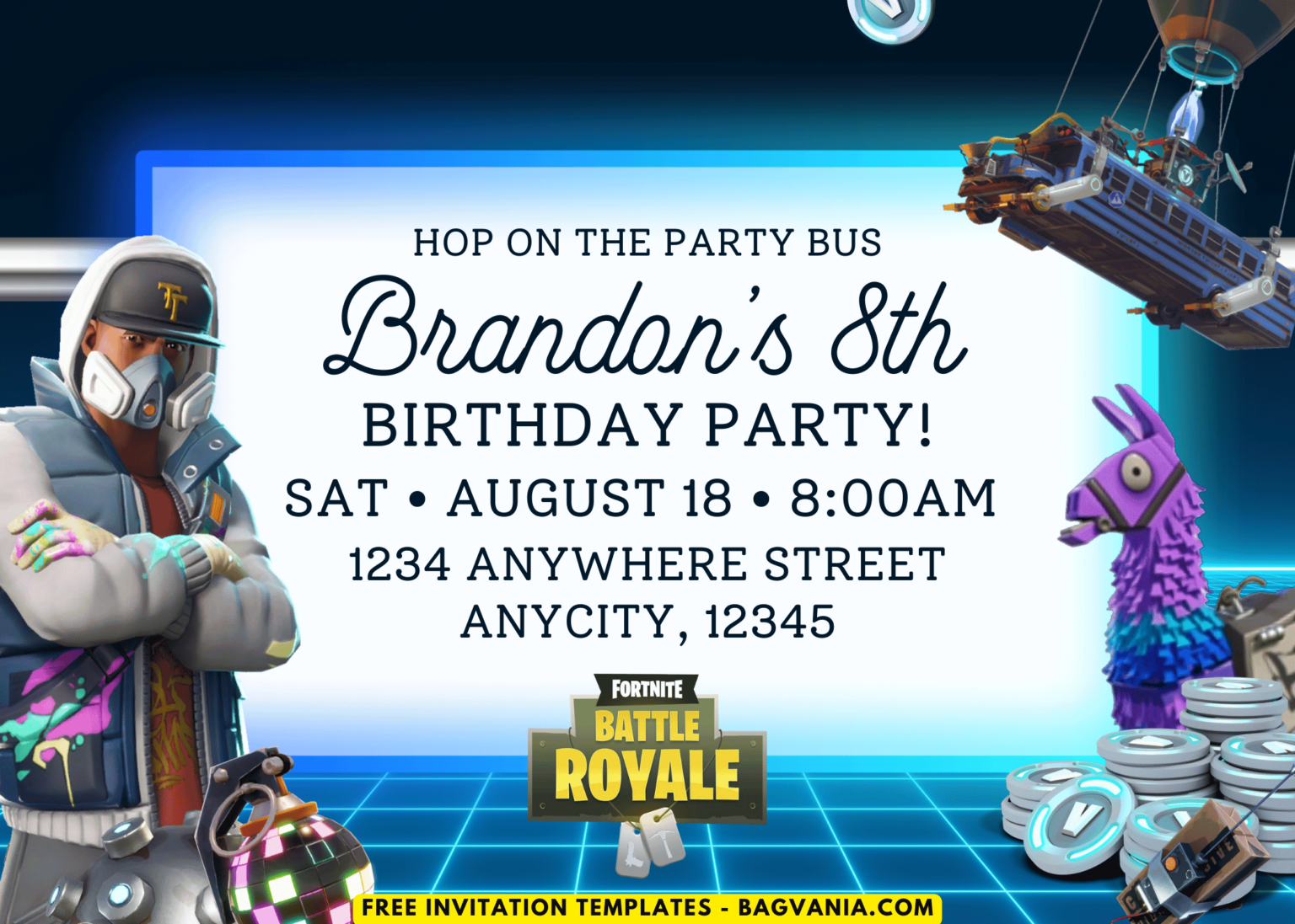 (Free Canva Template) Gaming Night Fortnite Birthday Party Kits