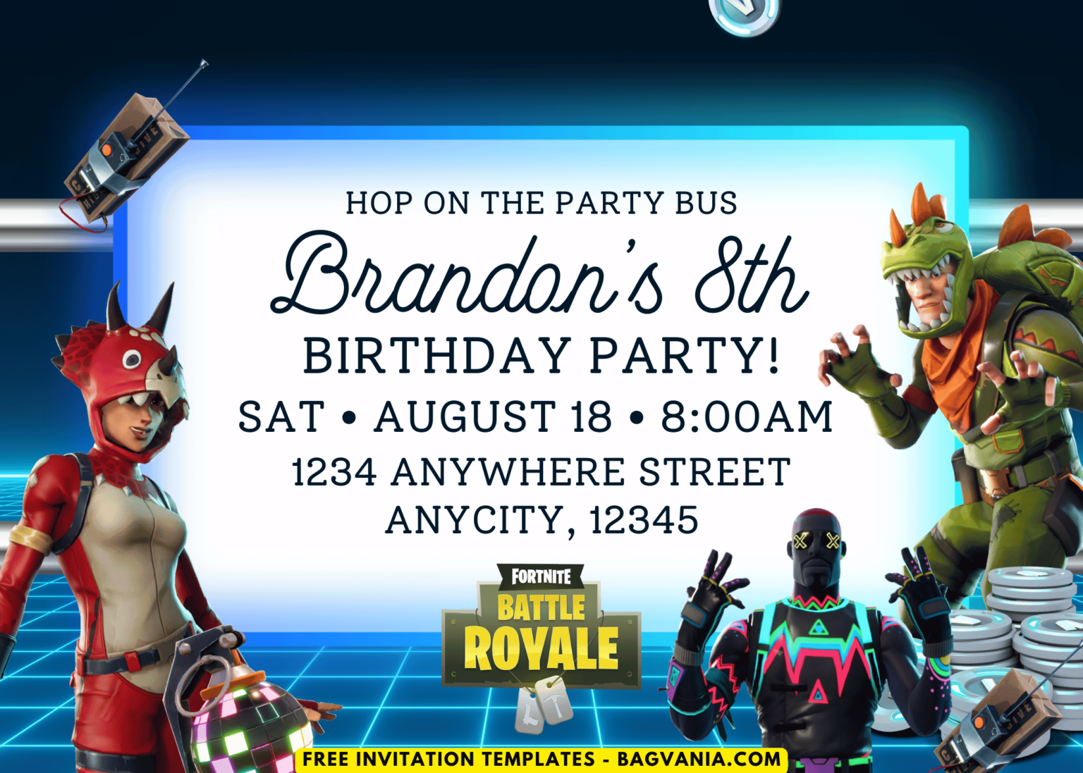 (Free Canva Template) Gaming Night Fortnite Birthday Party Kits