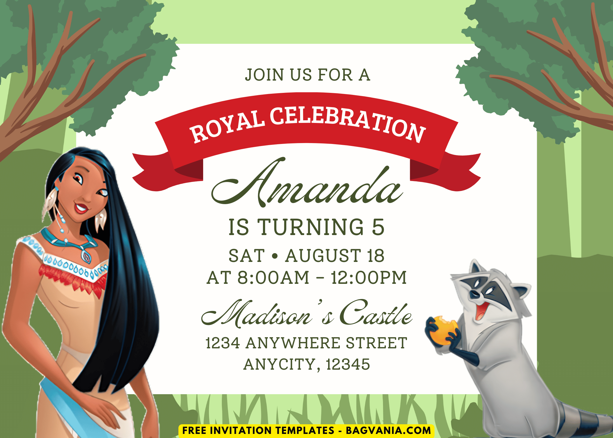 (Free Canva Template) Spirit of The Forest Pocahontas Birthday Kits