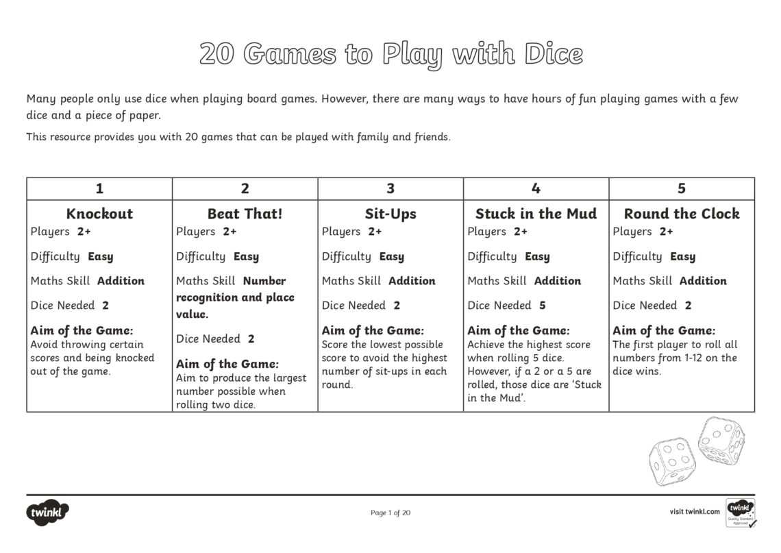 DIY Dice Games Printable You Can Make at Home