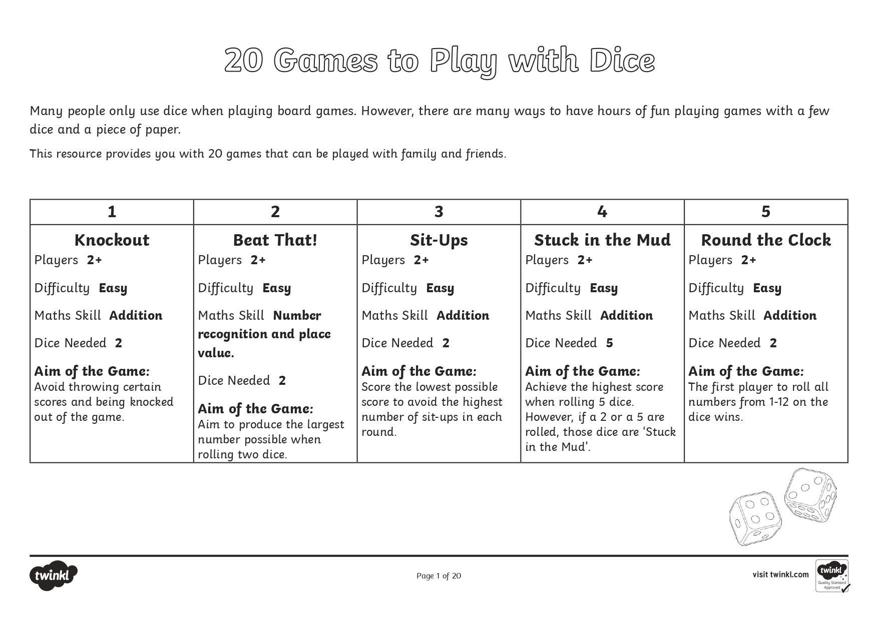 DIY Dice Games Printable You Can Make at Home