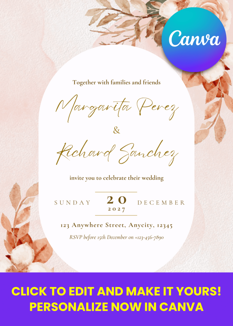 Rustic Floral Wedding Invitation | Editable Canva Template