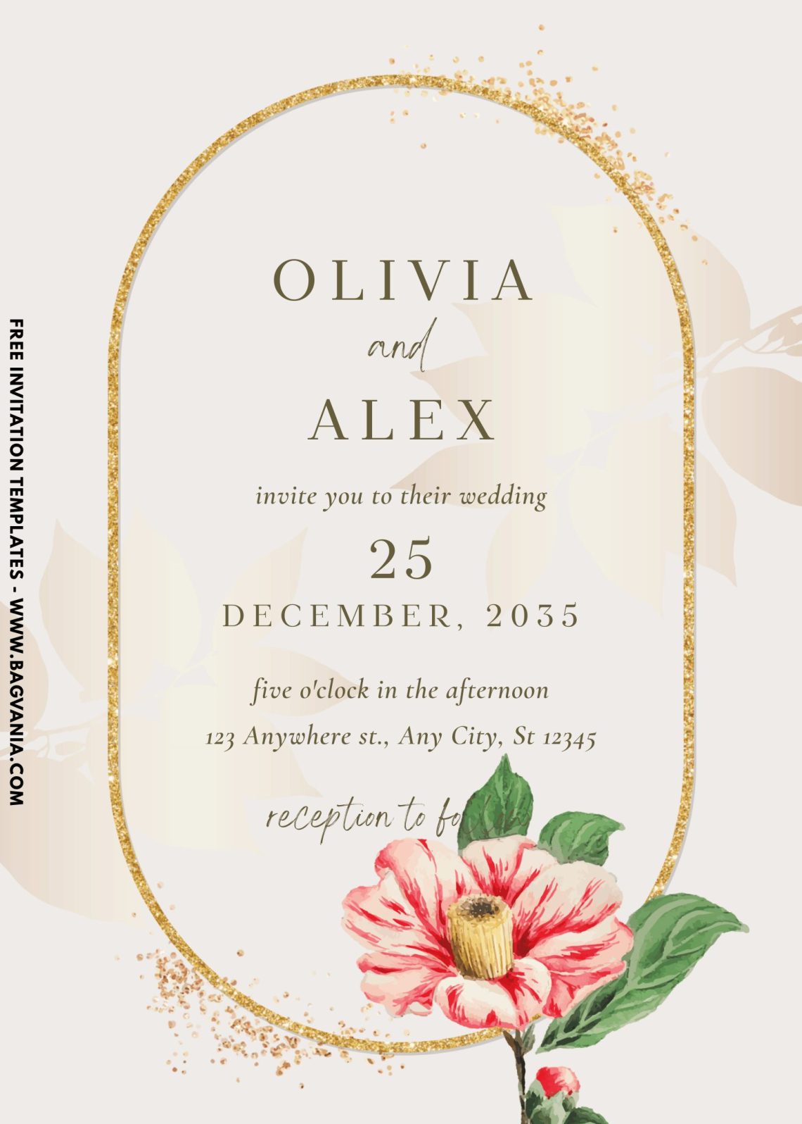 Enchanted Coral Berry And Amaryllis Wedding Invitation | Editable Canva