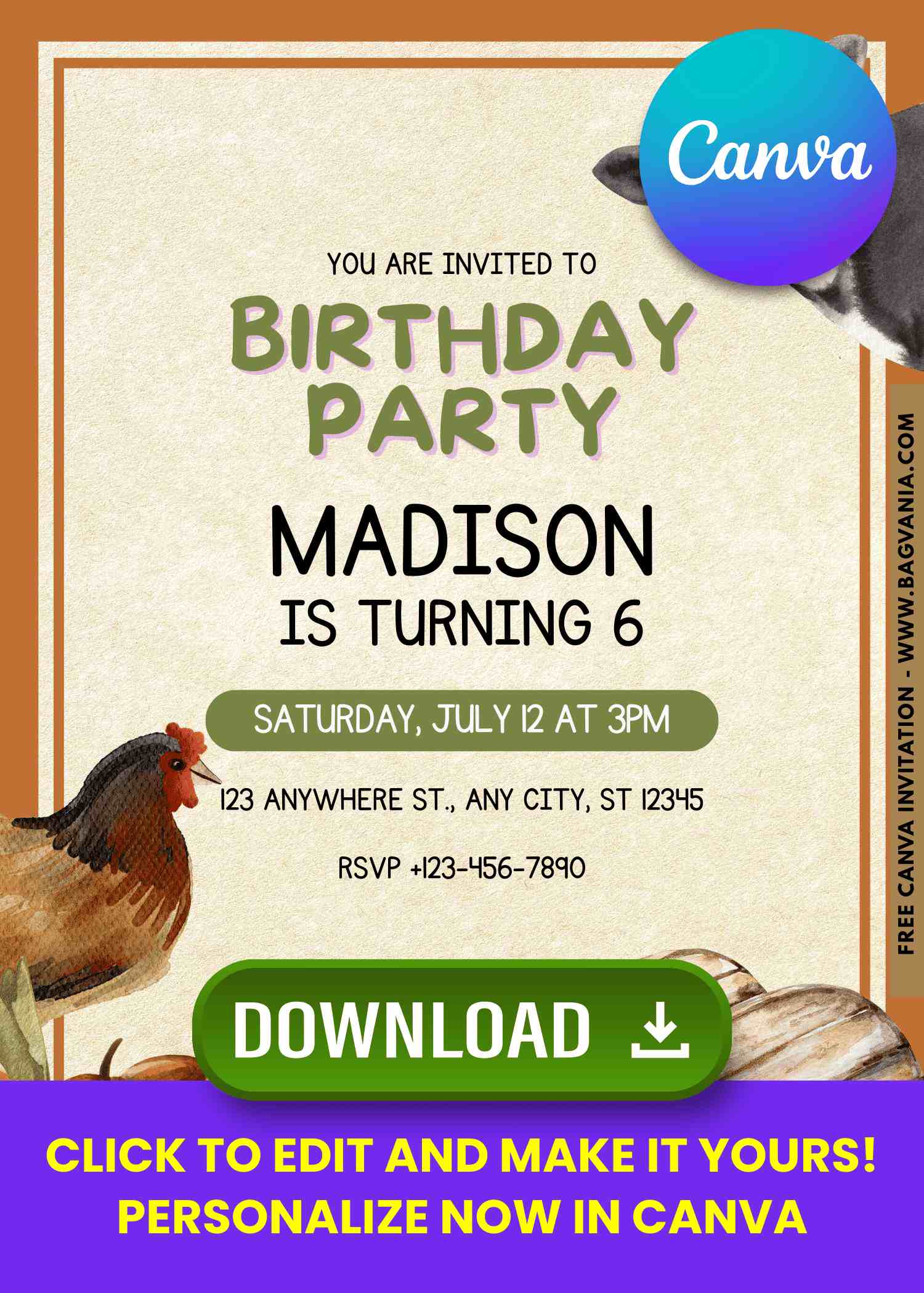 Barnyard Bash Birthday Invitation | Editable Canva