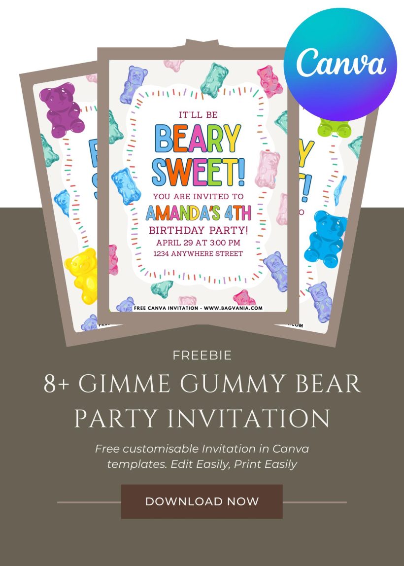 FREE Beary Sweet Gummy Bear Invitation Template