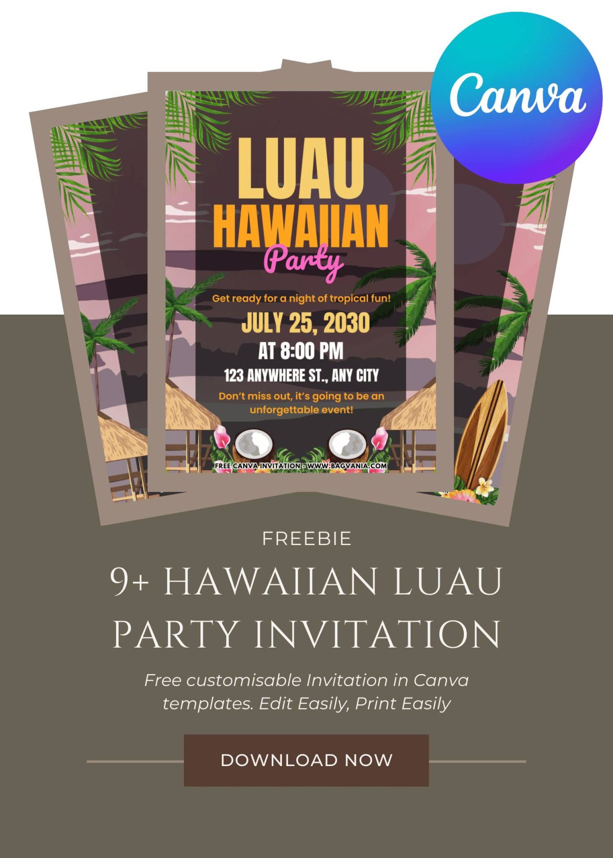 FREE Hawaiian Luau Beach Invitation Template